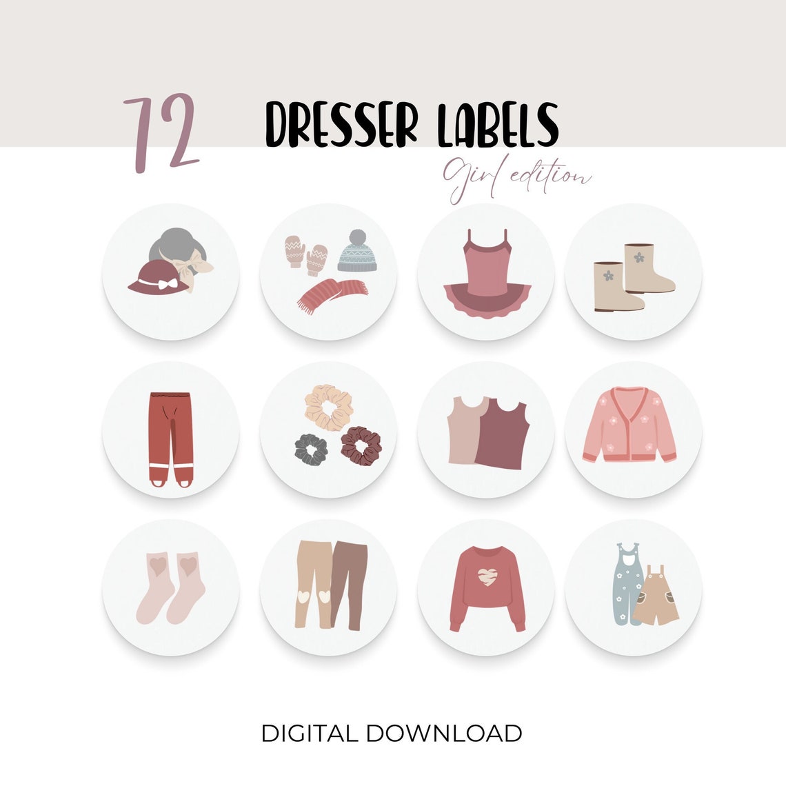 Girls Clothing Labels for Dresser Drawers, Baby Kids Closet Storage ...