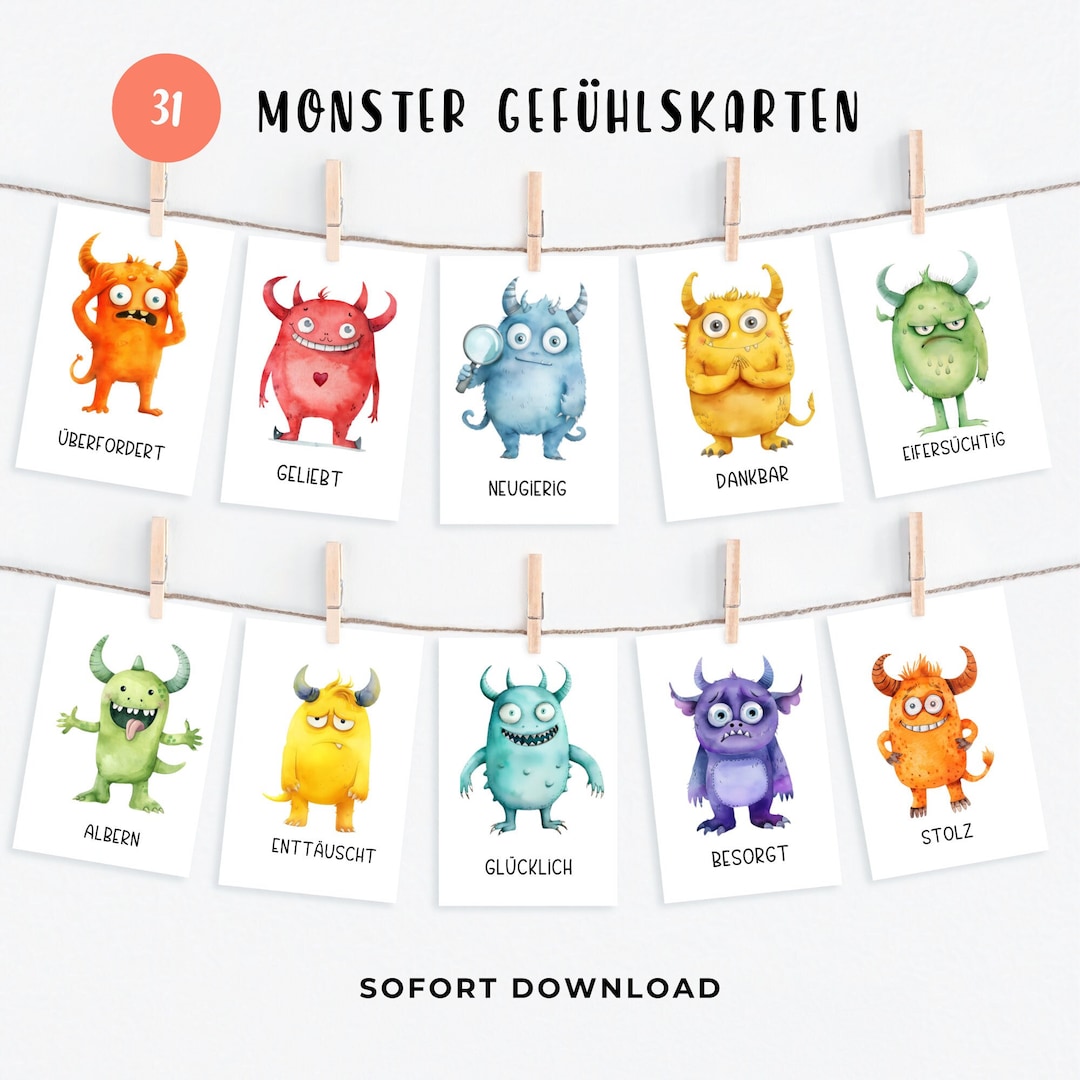 Monster Gefühlskarten Kinder, Gefühle Kinder, Montessori Lernkarten ...