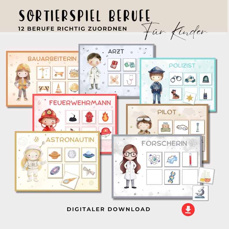 Sorting Game Professions, Picture Cards for Kindergarten, Sorting Game ...