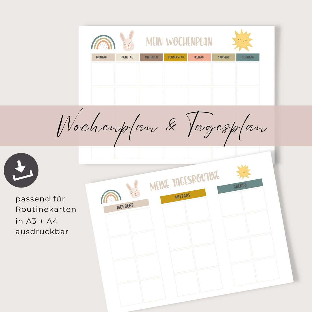 Wochenplan und Tagesplan Kinder A3, Montessori inspiriert, Wochenplan ...