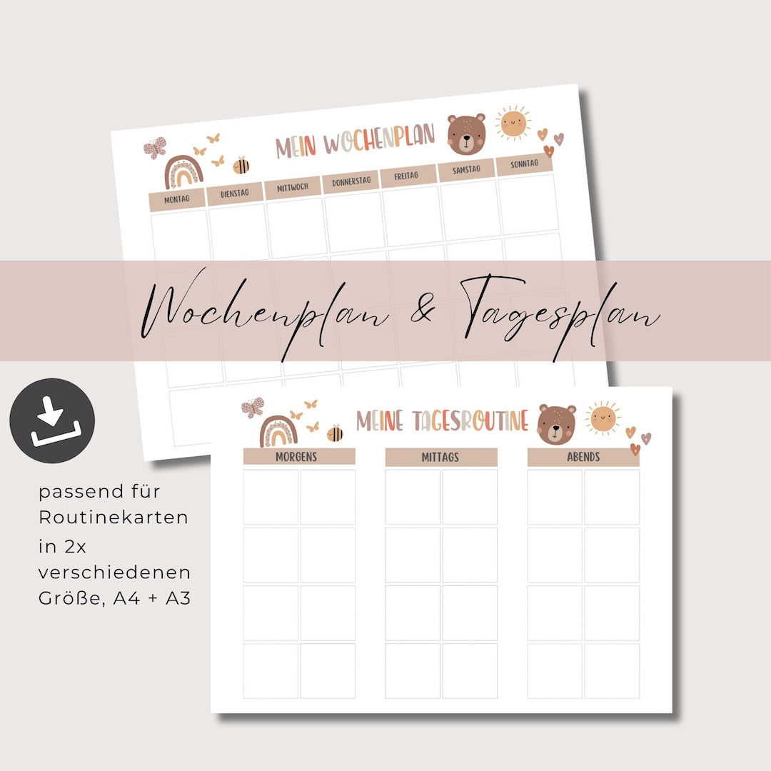 Wochenplan und Tagesplan Kinder A3 A4, Montessori inspiriert ...