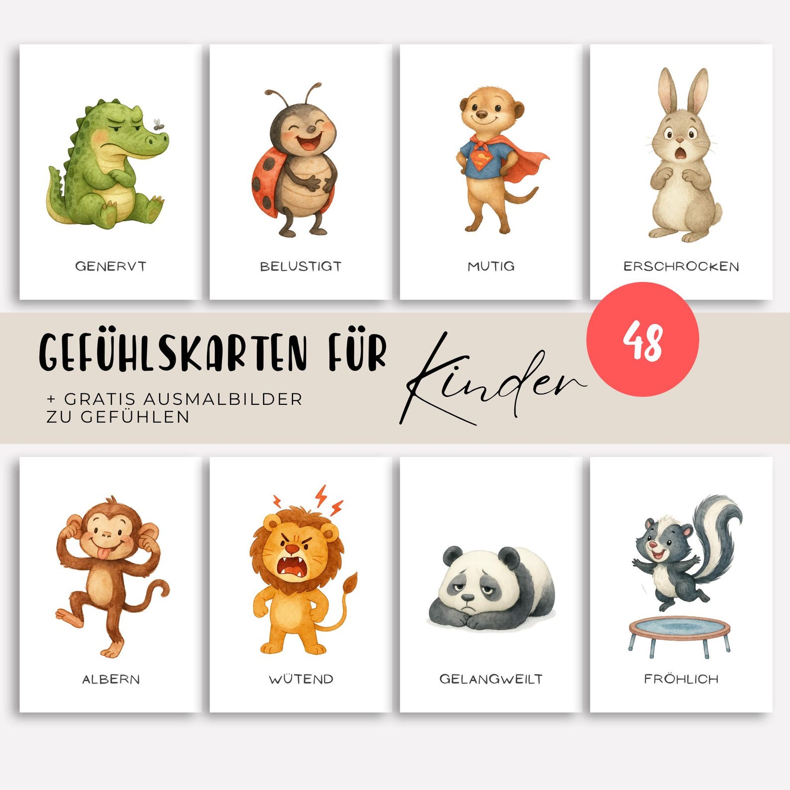 Emotions Montessori Children's Feeling Cards, Learning Cards on ...