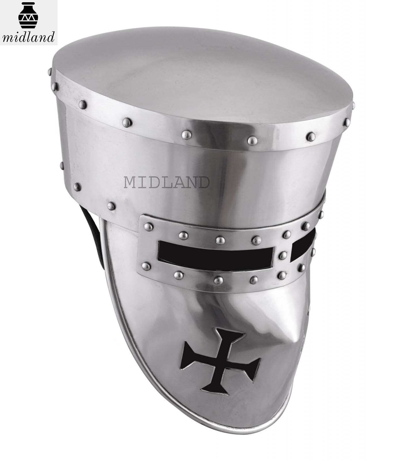 Armory Replicas Crusader 16g Pot Helmet With Templar Face Guard Silver
