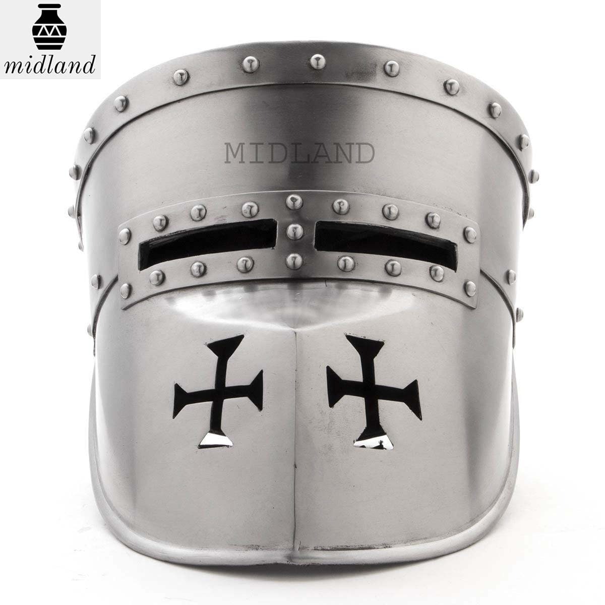 Armory Replicas Crusader 16g Pot Helmet With Templar Face Guard Silver ...