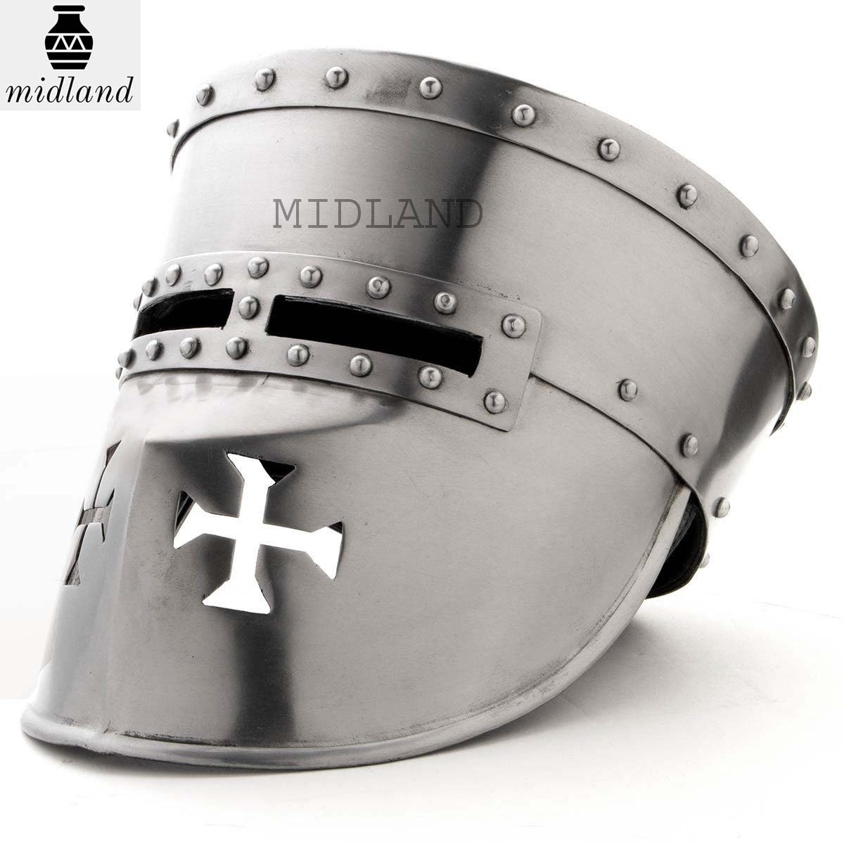 Armory Replicas Crusader 16g Pot Helmet With Templar Face Guard Silver ...