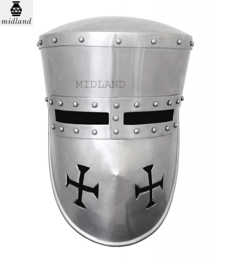 Armory Replicas Crusader 16g Pot Helmet With Templar Face Guard Silver