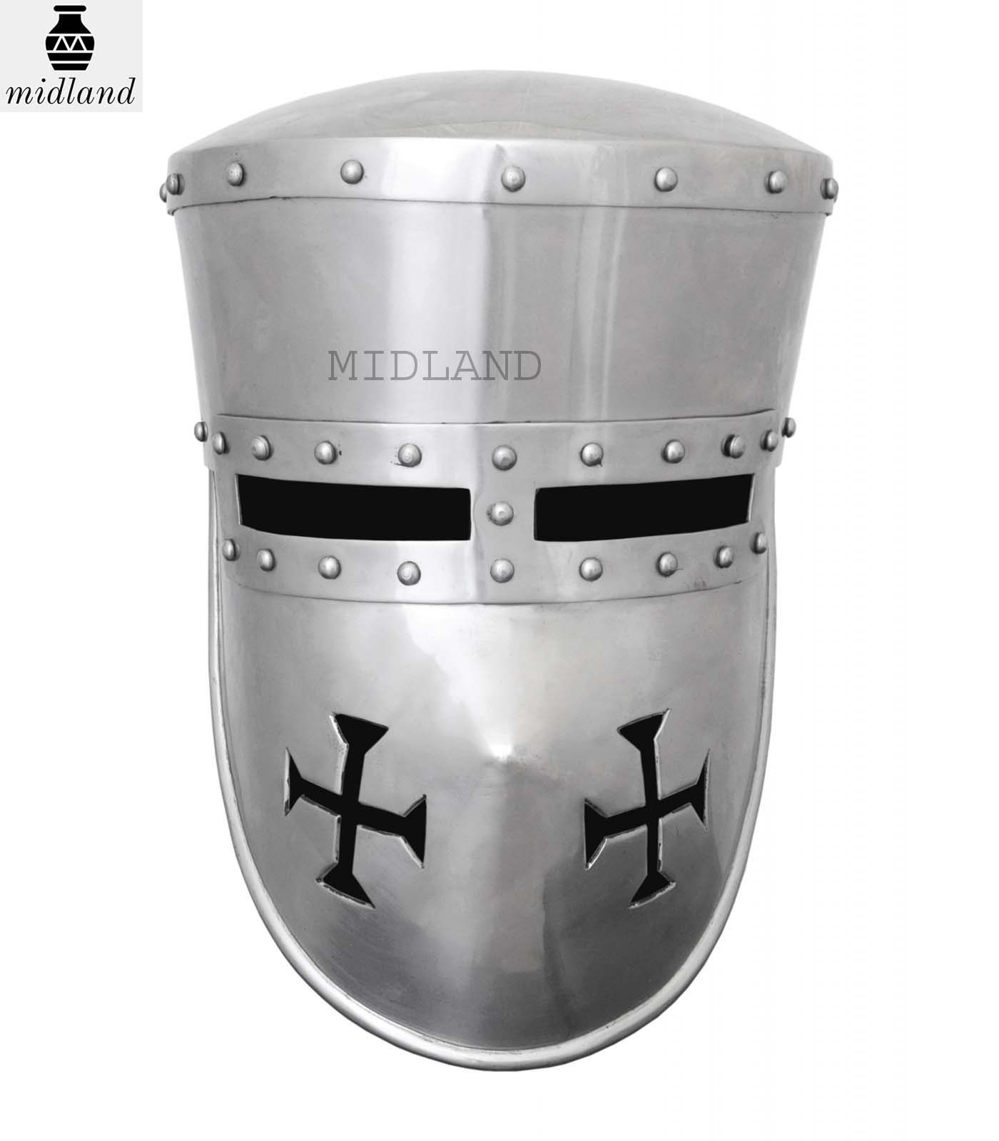 Armory Replicas Crusader 16g Pot Helmet With Templar Face Guard Silver ...