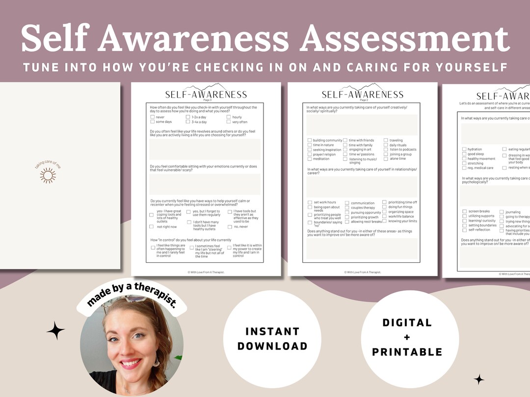 Self Awareness Assessment | Self Awareness Worksheet | All Parts ...