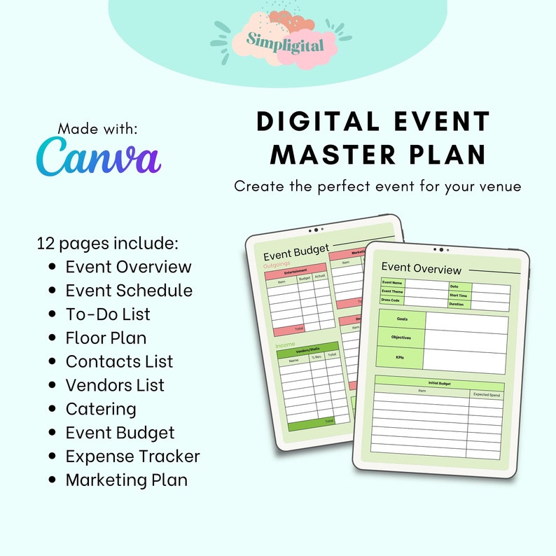 Event Master Plan Event Planning Event Organiser Fully Editable Canva ...