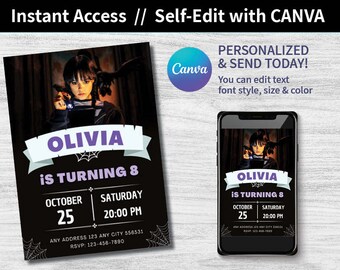 Addams Family Invitation Canva - Etsy