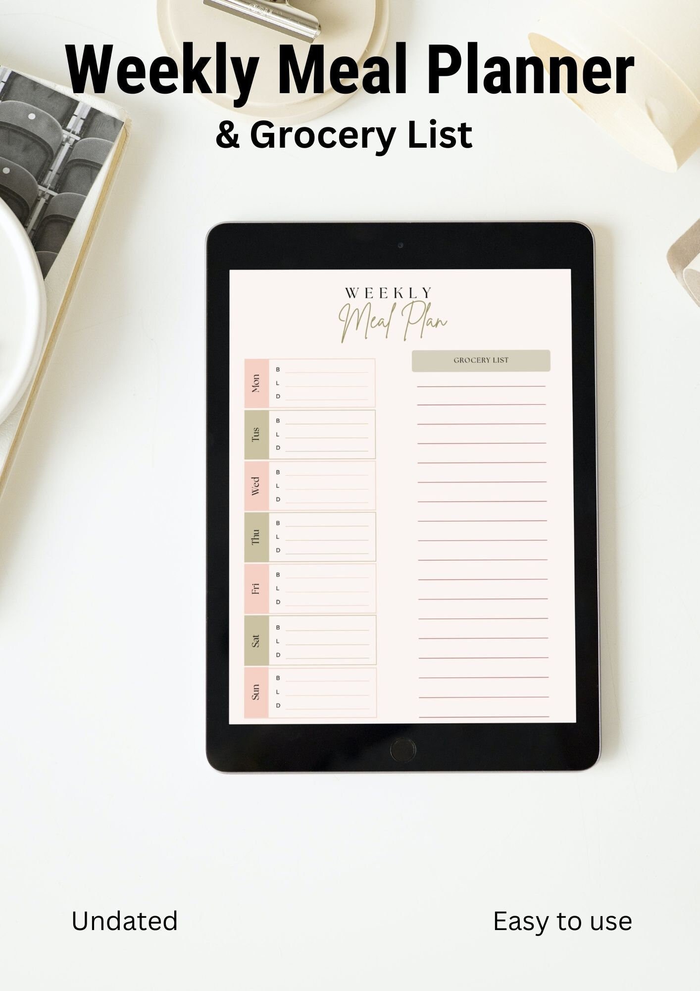 WEEKLY MEAL PLAN & Grocery List, Goodnotes, Notability, Digital Meal ...