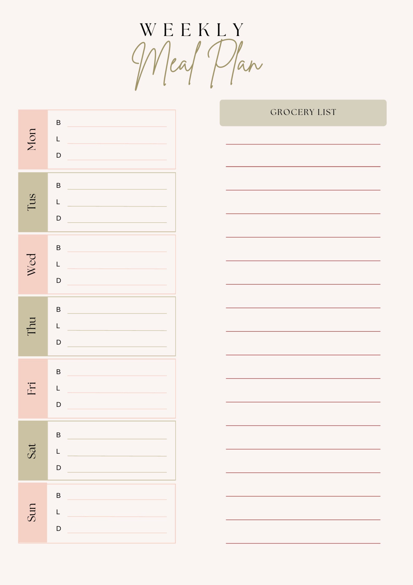 WEEKLY MEAL PLAN & Grocery List, Goodnotes, Notability, Digital Meal ...