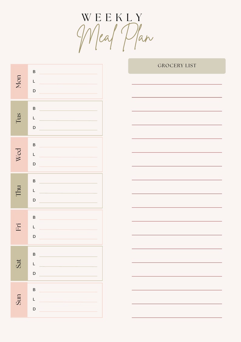 WEEKLY MEAL PLAN & Grocery List, Goodnotes, Notability, Digital Meal ...