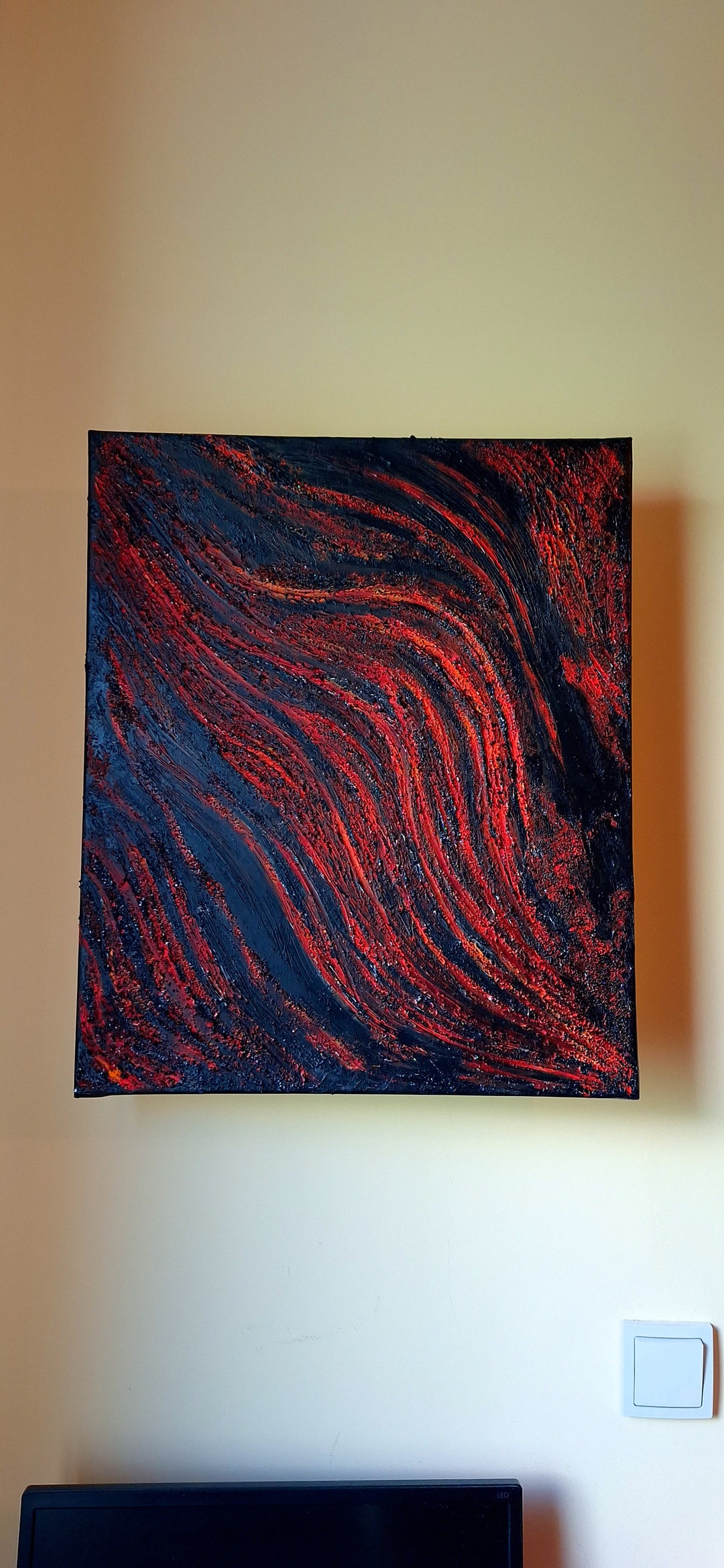 Textured Wall Art "flow OF Lava" 50x60cm | Original Black & Red ...