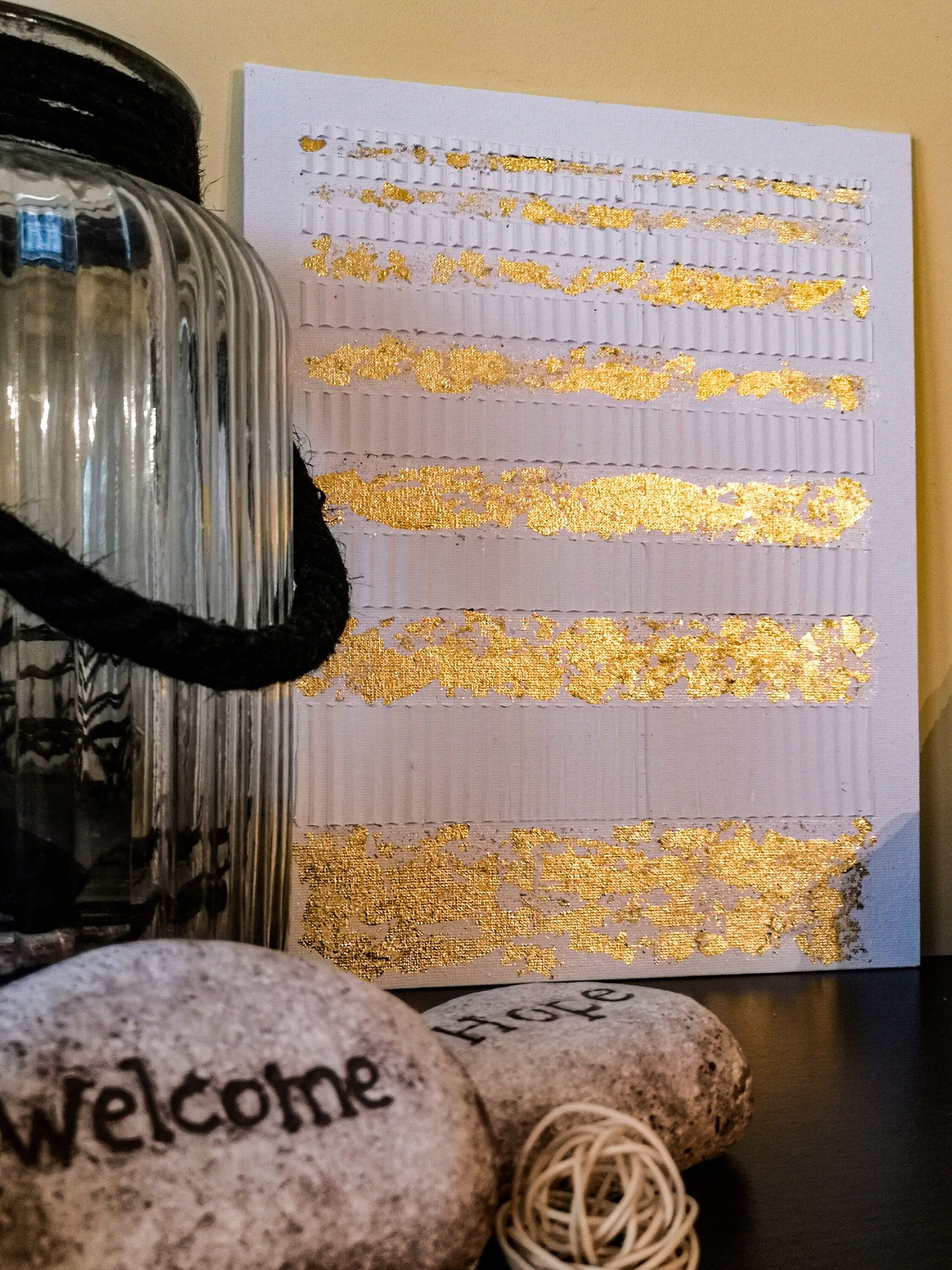 Gold & White Lines Textured Plaster Wall Art Gold Lines Wall Decor ...