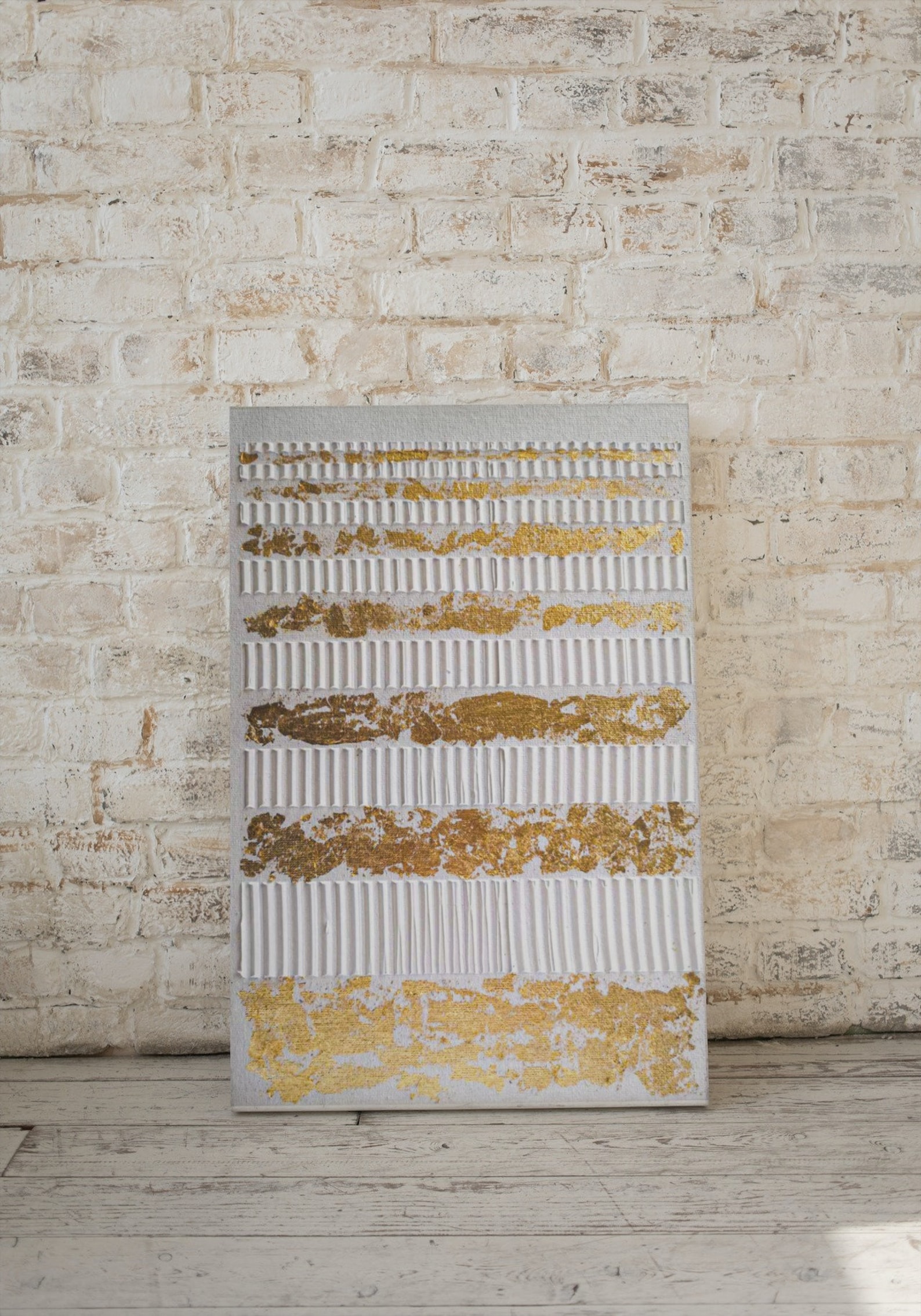 Gold & White Lines Textured Plaster Wall Art Gold Lines Wall Decor ...