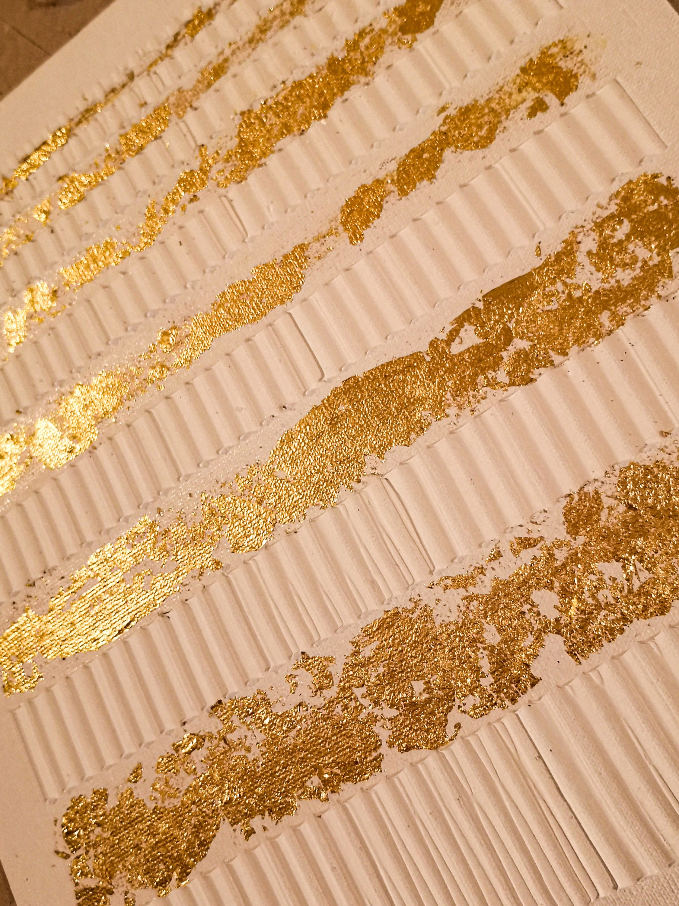 Gold & White Lines Textured Plaster Wall Art Gold Lines Wall Decor ...
