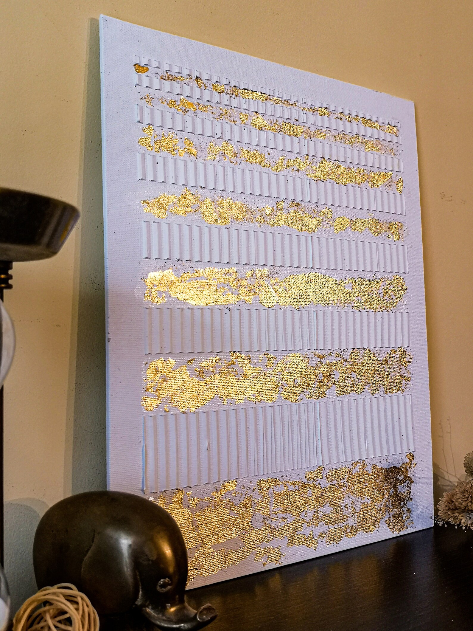 Gold & White Lines Textured Plaster Wall Art Gold Lines Wall Decor ...