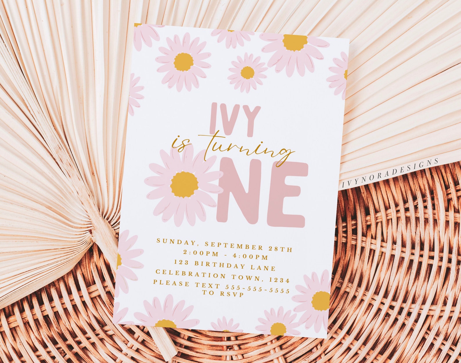 Daisy 1st Birthday Party Invitation Boho Daisy Wild One 1st Birthday ...