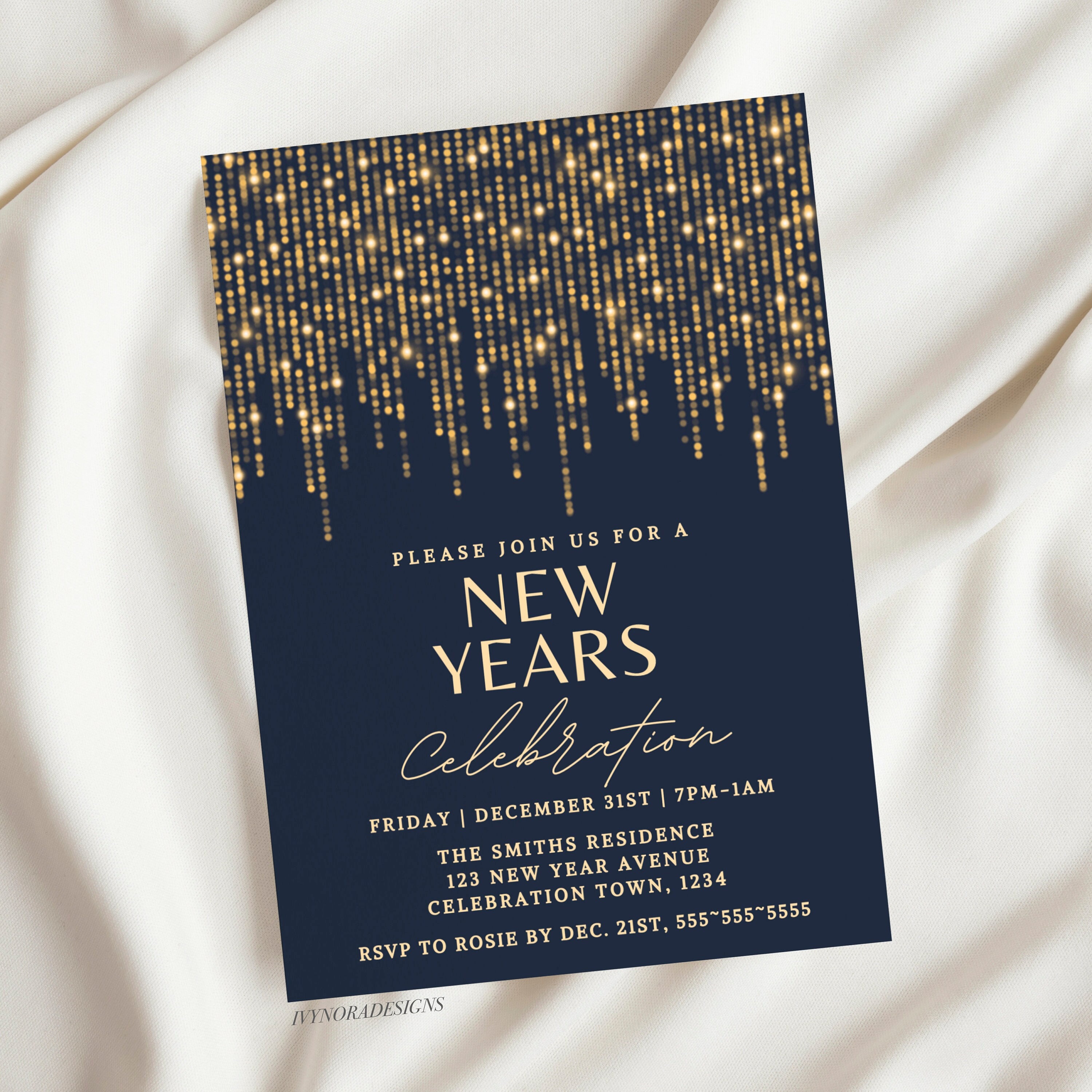 Invitation Pomegranate Rosemary Champagne New Year's Eve Party
