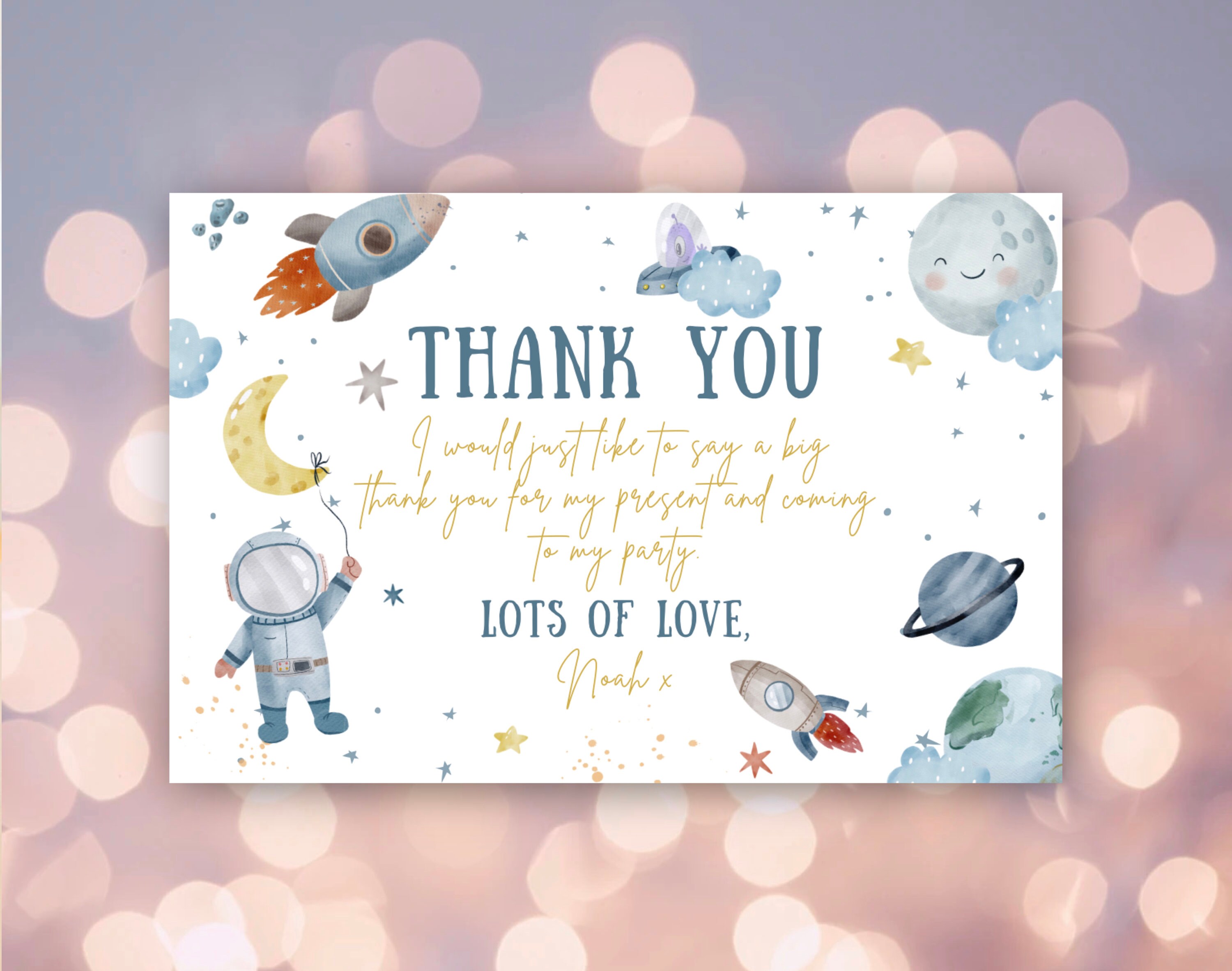 Editable Thank You Cards Birthday Party Thank You Card Template Space ...