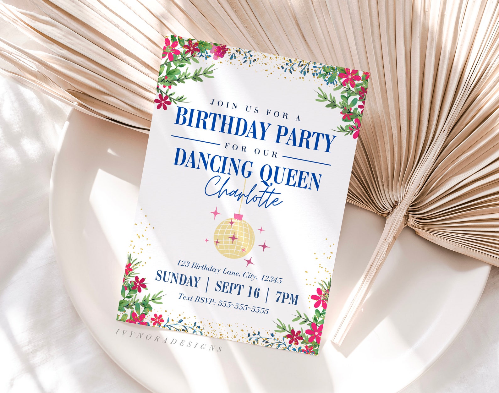 Dancing Queen Birthday Party Invitation Editable Download Greece Disco ...