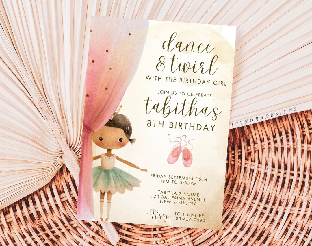 Ballerina Birthday Invitation Template Dance and Twirl Ballet Dancer ...