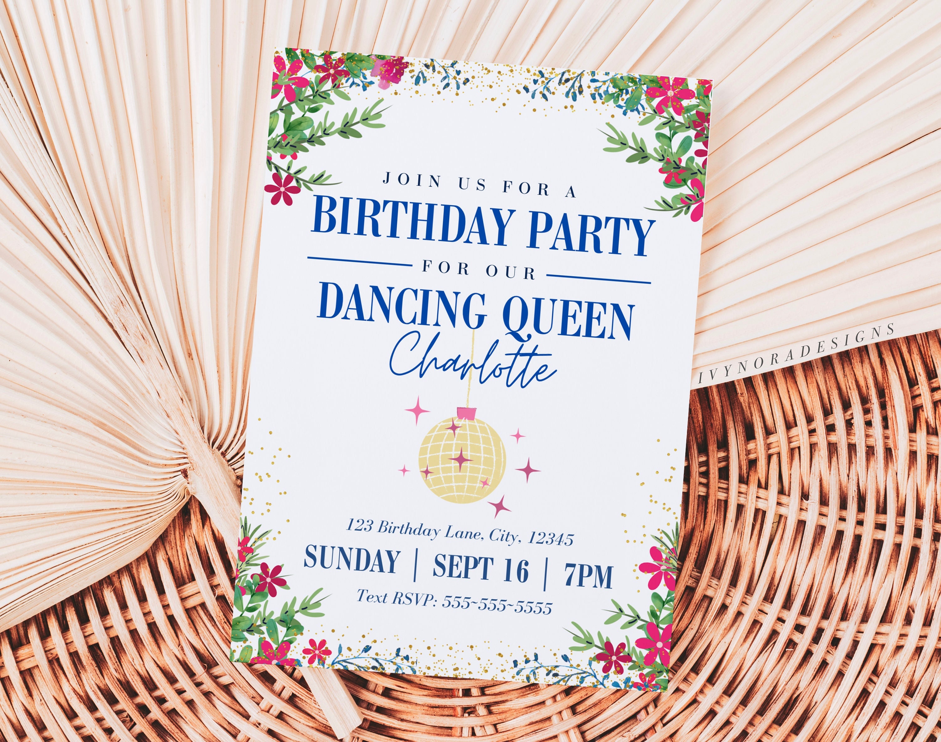 Dancing Queen Birthday Party Invitation Editable Download Greece Disco ...
