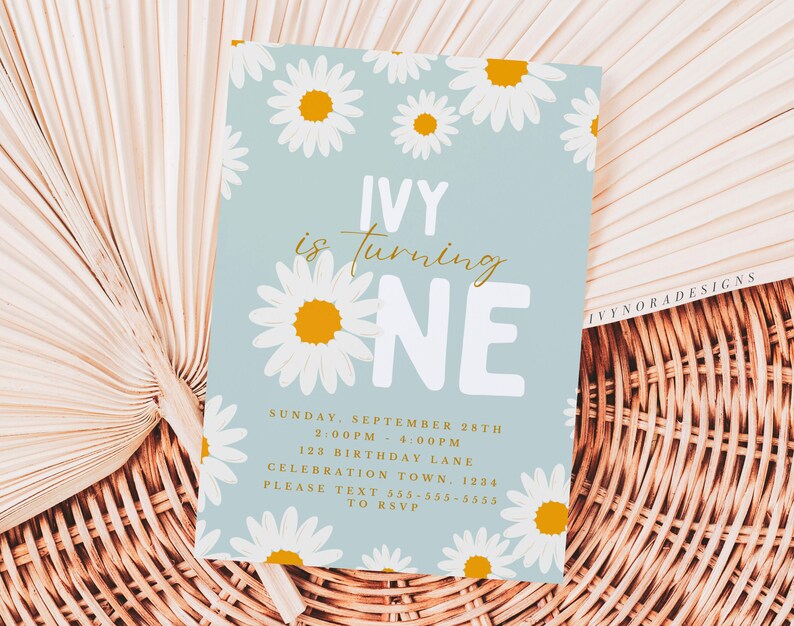 Editable Daisy Birthday Party Invitation Boho Daisy Wild One 1st ...