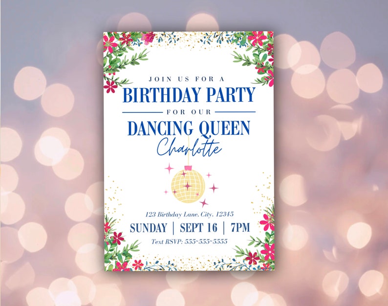 Dancing Queen Birthday Party Invitation Editable Download Greece Disco ...