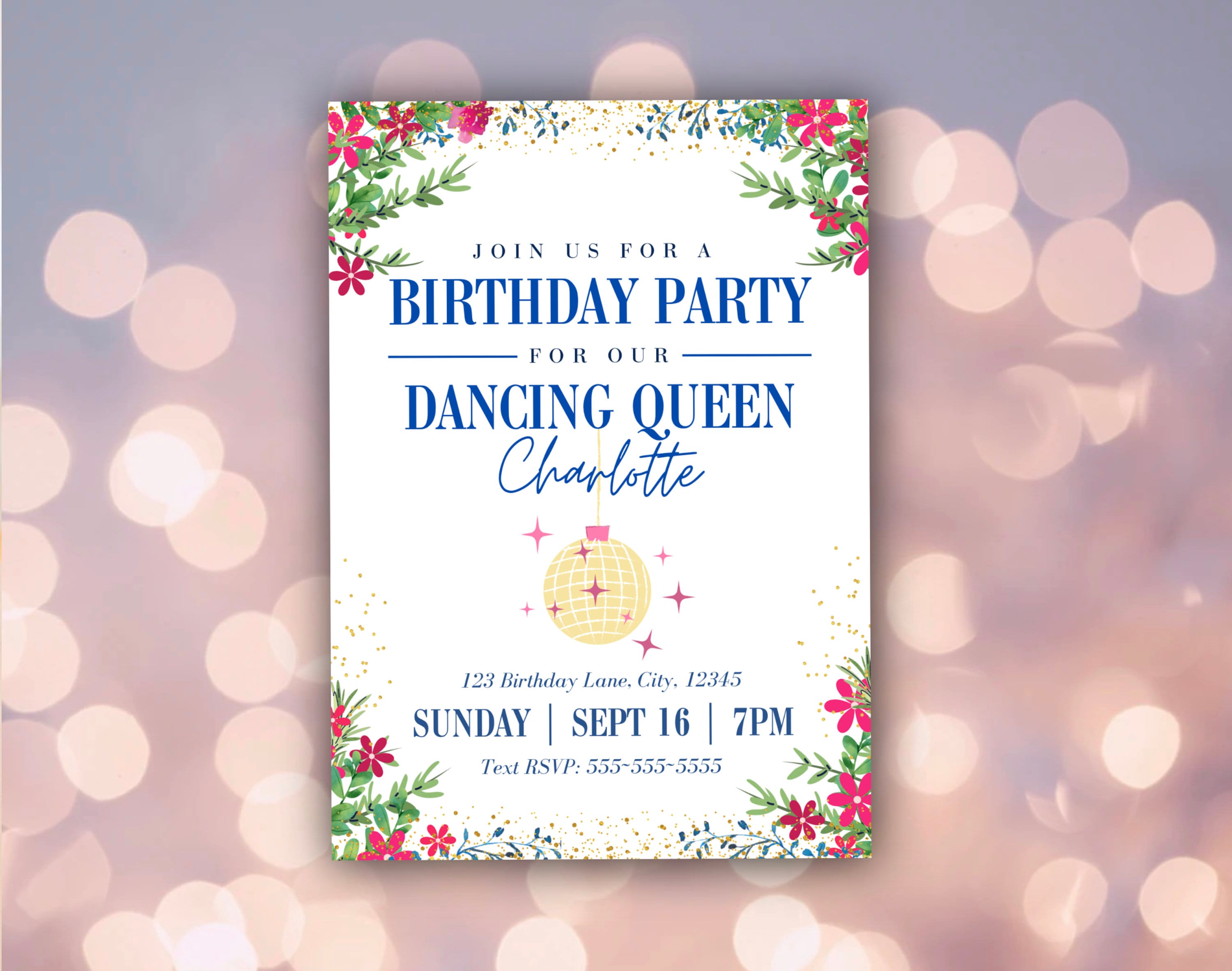 Dancing Queen Birthday Party Invitation Editable Download Greece Disco ...