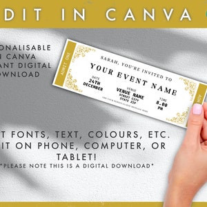 EDITABLE Event Ticket Template, Gift for Her, DIY Event Printable ...