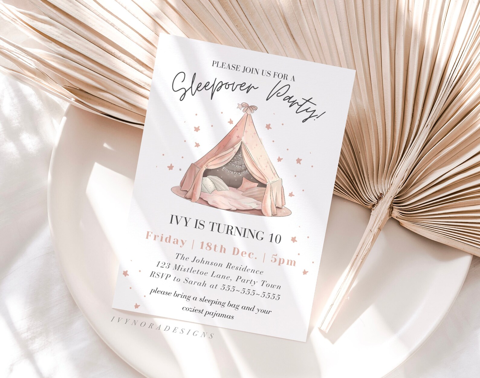 Minimalist Sleepover Birthday Invitation Slumber Party Invite Girl ...