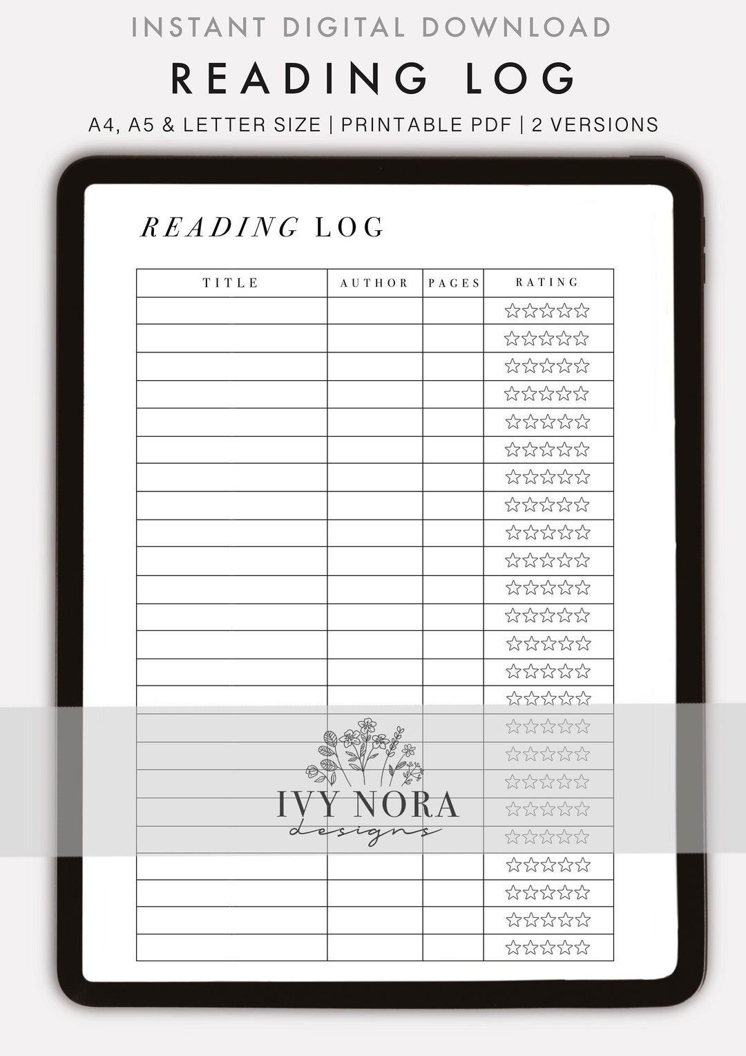 Reading Tracker Printable PDF Habit Tracker Goodnotes - Etsy