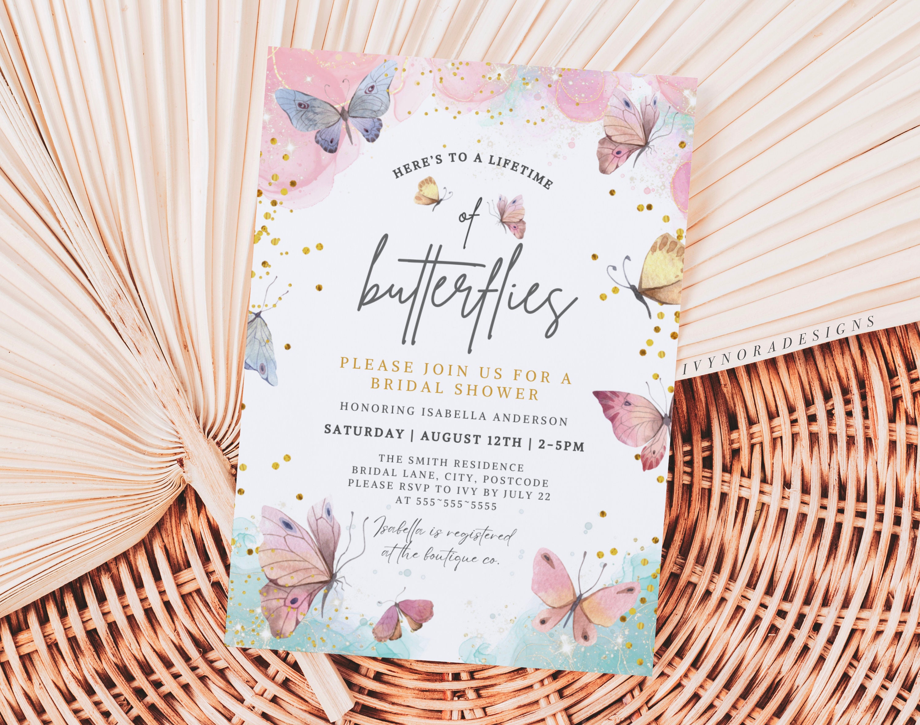 Lifetime of Butterflies Bridal Shower Invitation Template Download ...