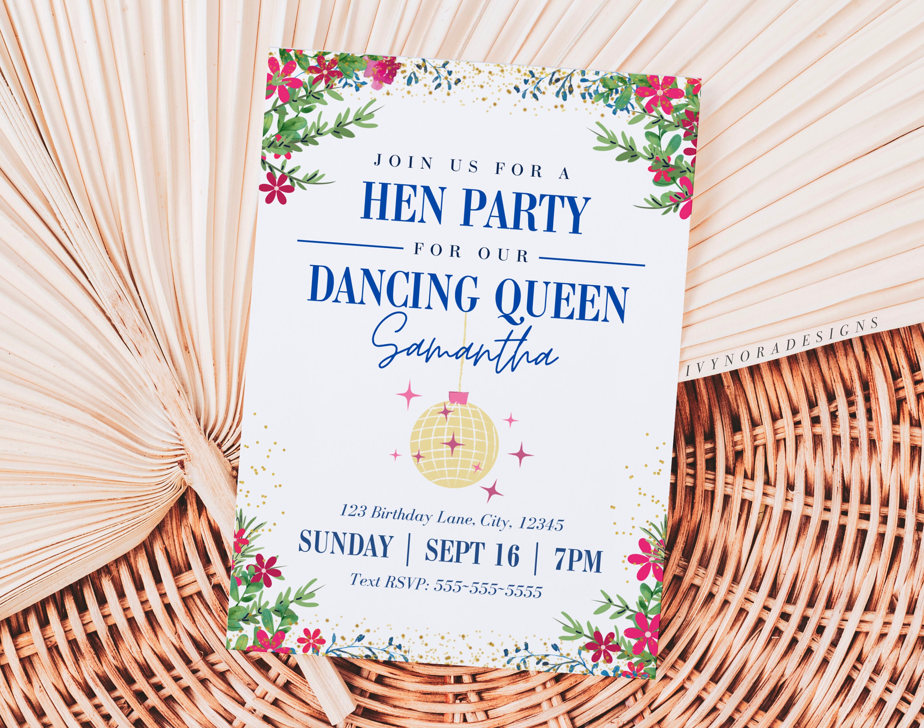 Dancing Queen Hen Party Invitation Editable Download Greece Disco ...