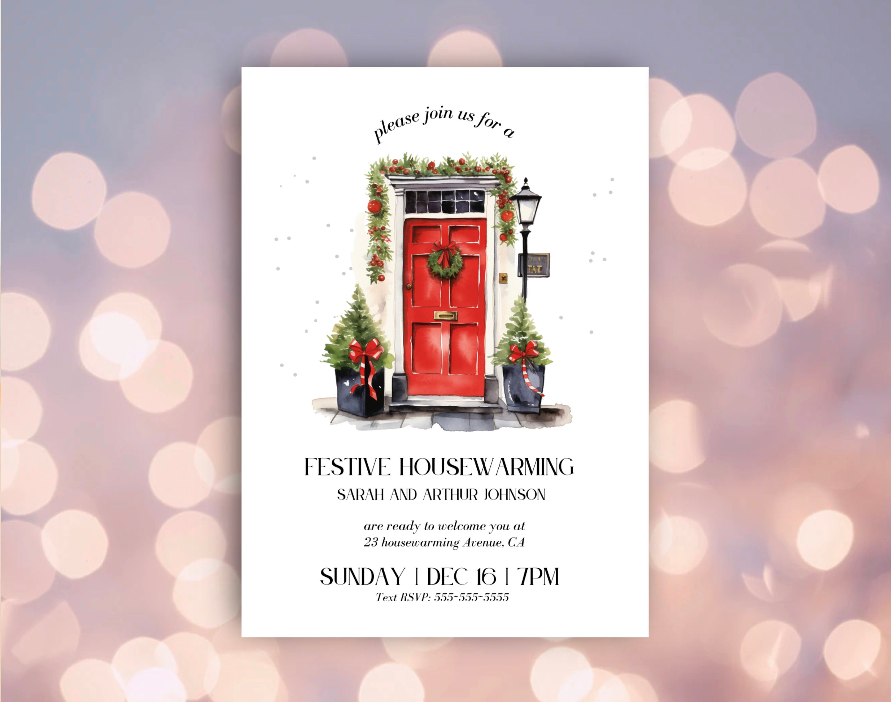 Festive Housewarming Party Invitation Template Printable Christmas Home ...