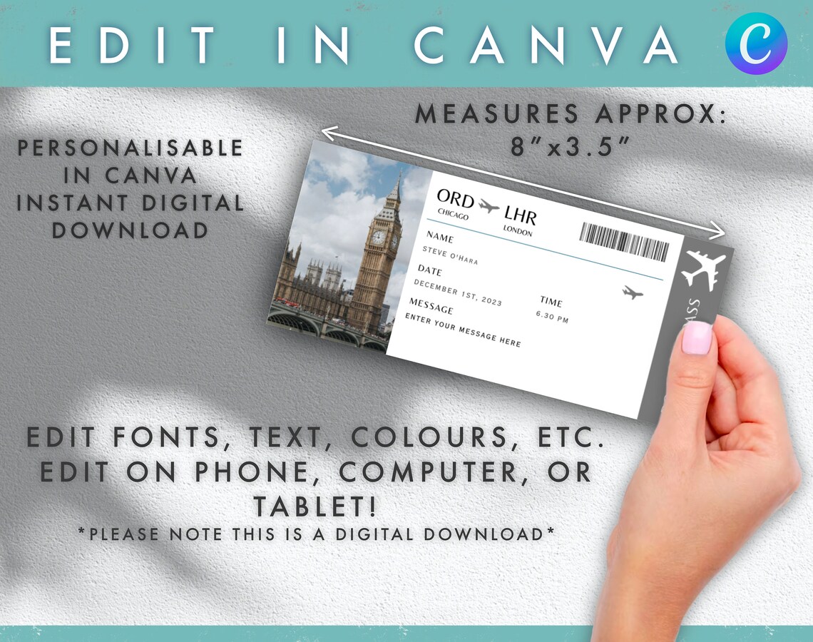 EDITABLE Boarding Pass Template Canva Template Printable - Etsy