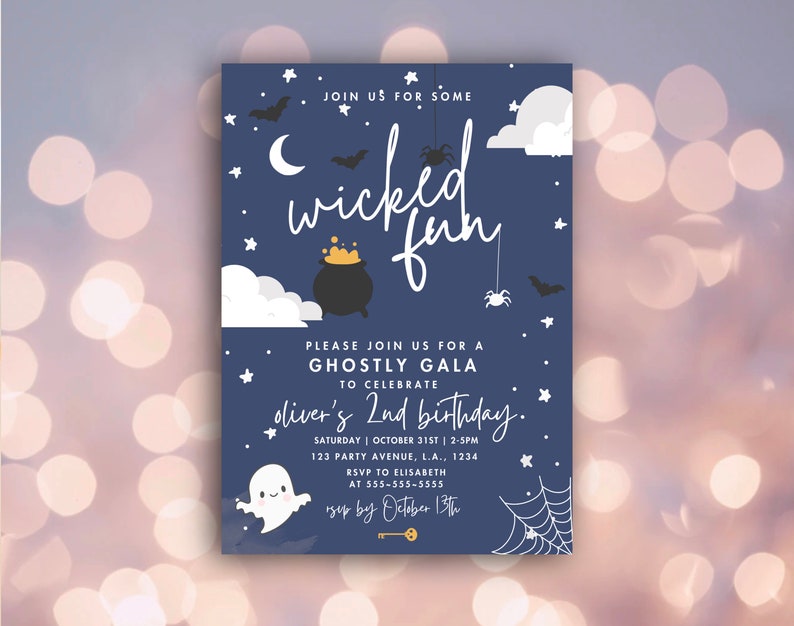 Wicked Fun Halloween Birthday Invitation Template Ghost Blue Birthday ...