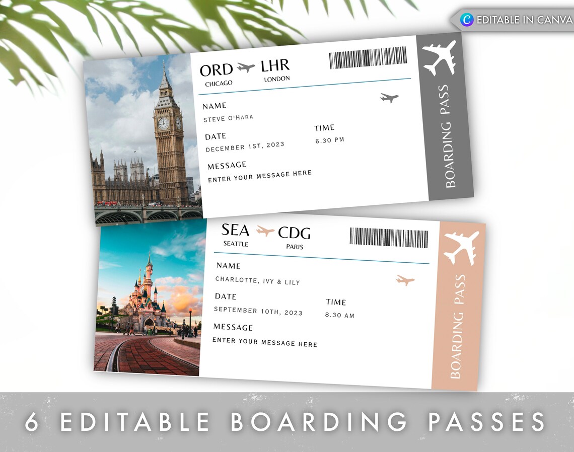 EDITABLE Boarding Pass Template Canva Template Printable - Etsy