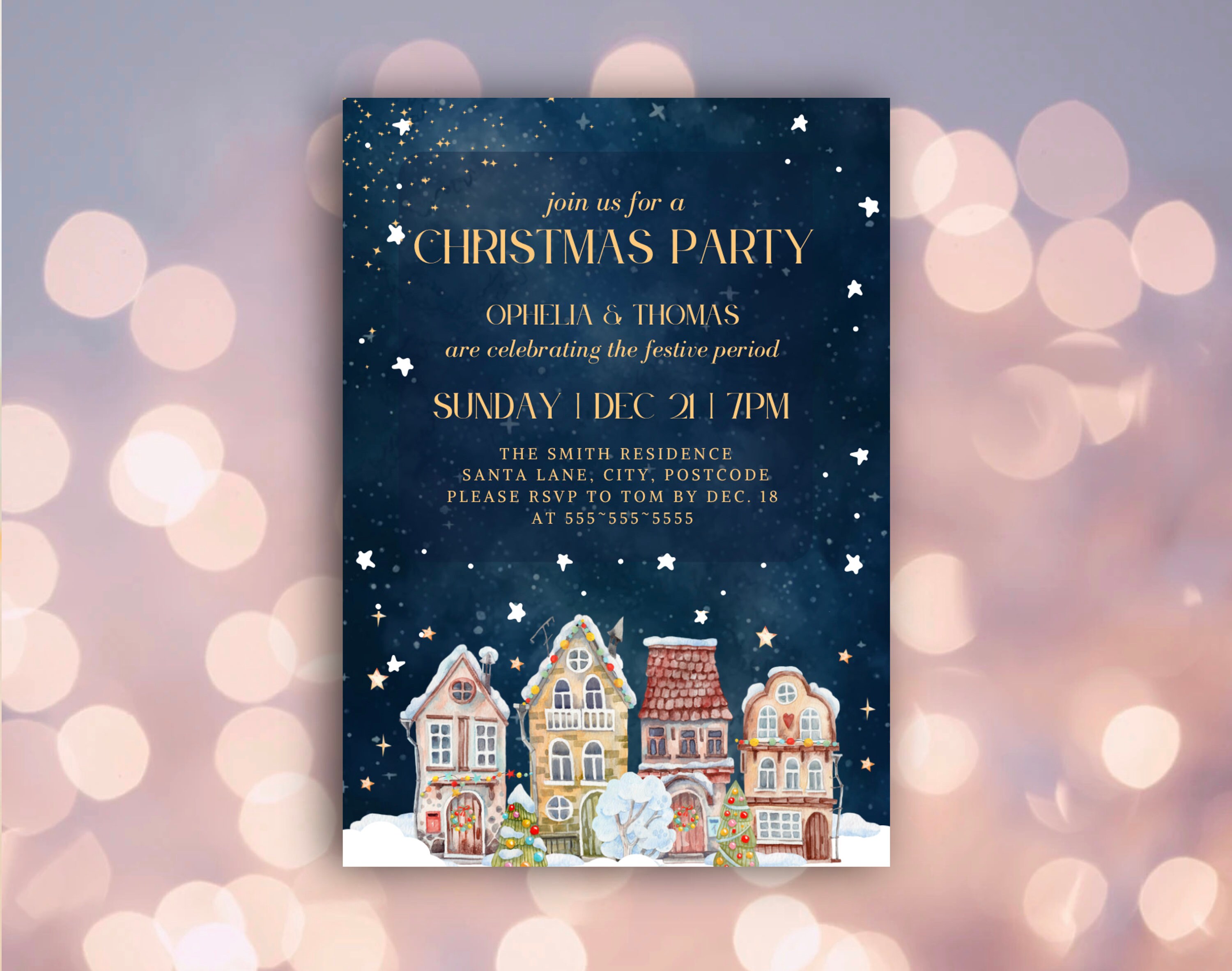Traditional Christmas Party Invitation Template Christmas Village ...