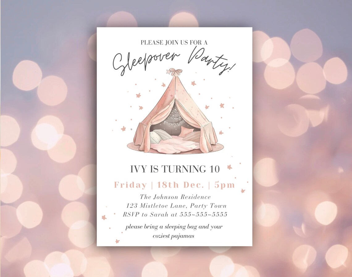 Minimalist Sleepover Birthday Invitation Slumber Party Invite Girl ...