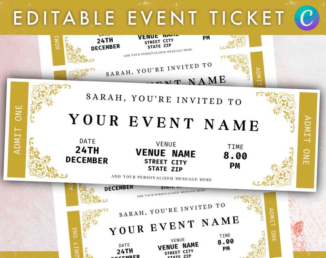 EDITABLE Event Ticket Template, Gift for Her, DIY Event Printable ...