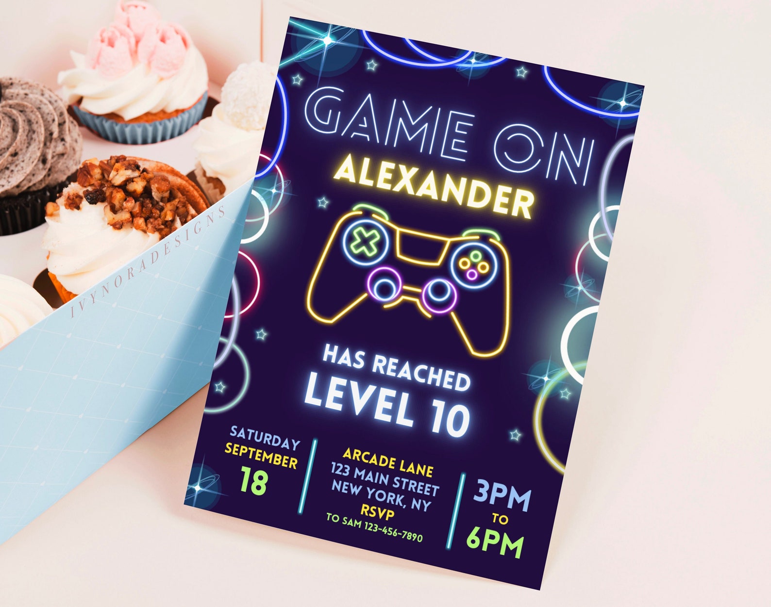 Gamer Birthday Invitation Template Video Game Birthday Neon Glow ...