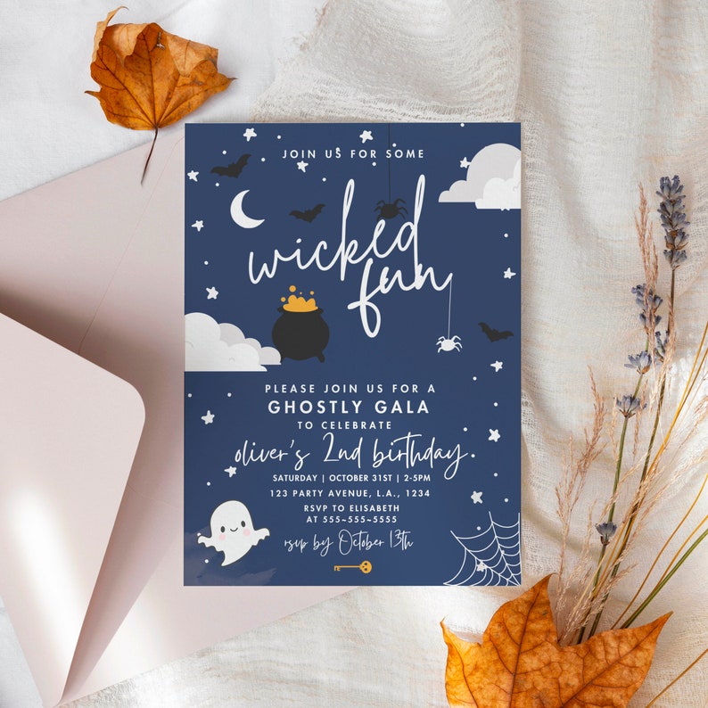 Wicked Fun Halloween Birthday Invitation Template Ghost Blue Birthday ...