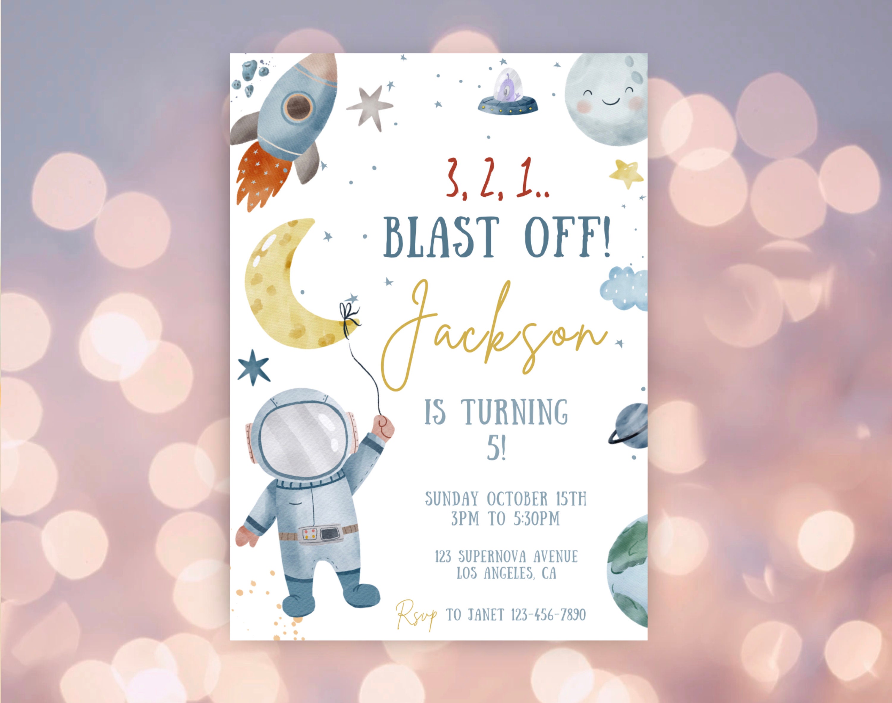 Space Themed Birthday Party Invitation Template Any Age Birthday Party ...