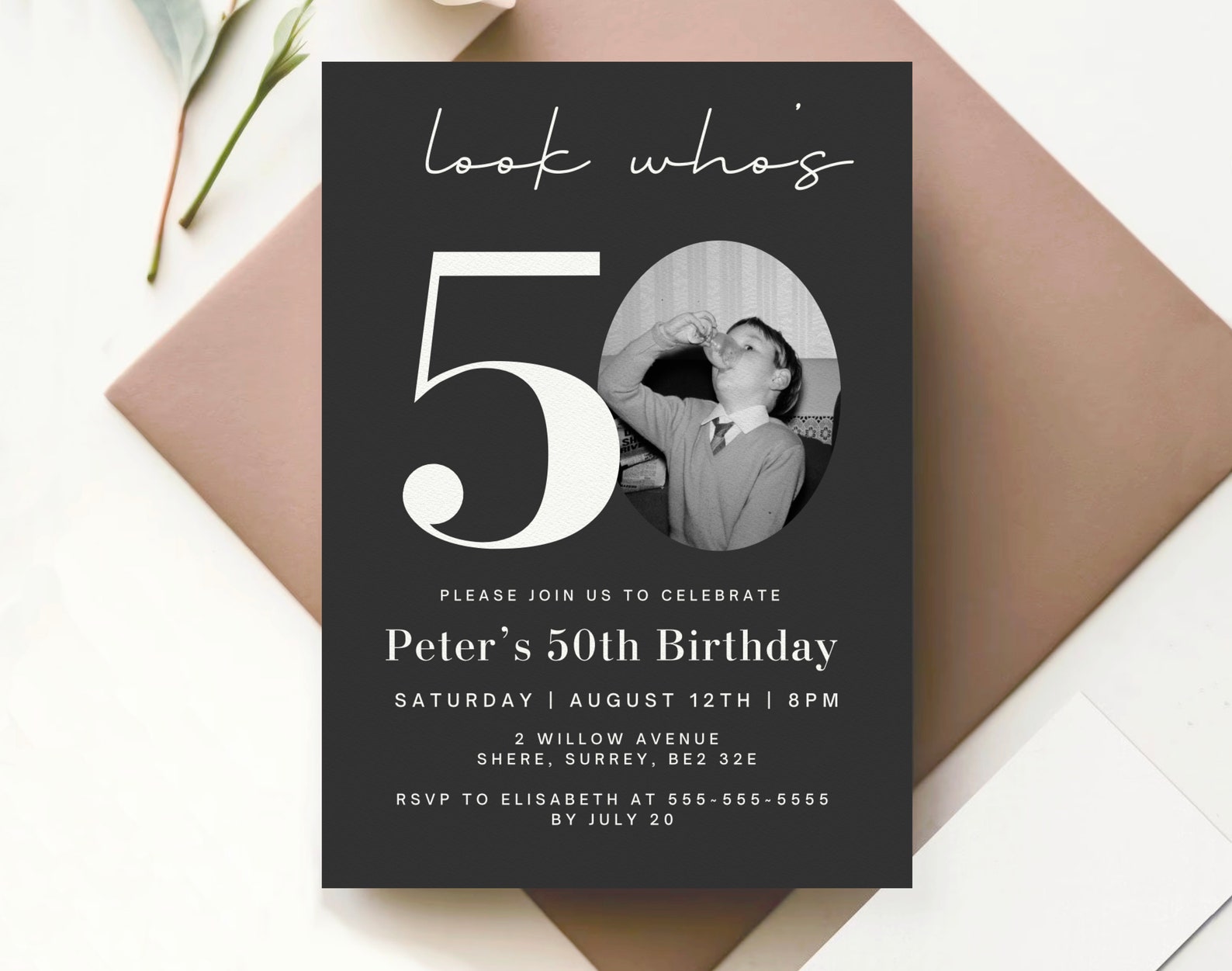 Unisex 50th Birthday Photo Invitation Any Age for Men for Women ...