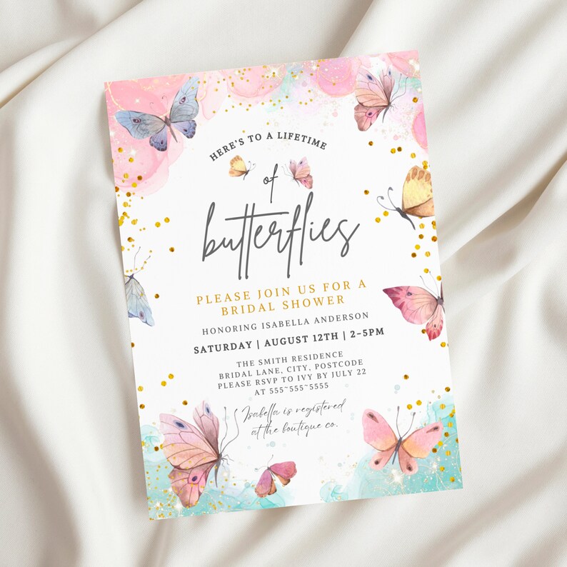 Lifetime of Butterflies Bridal Shower Invitation Template Download ...