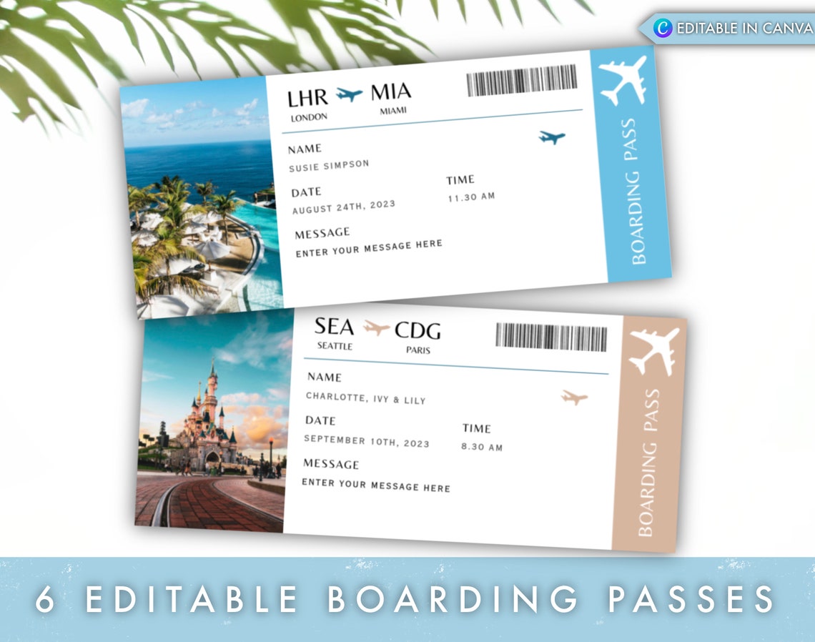 EDITABLE Boarding Pass Canva Template, Airline Ticket Printable, Custom ...