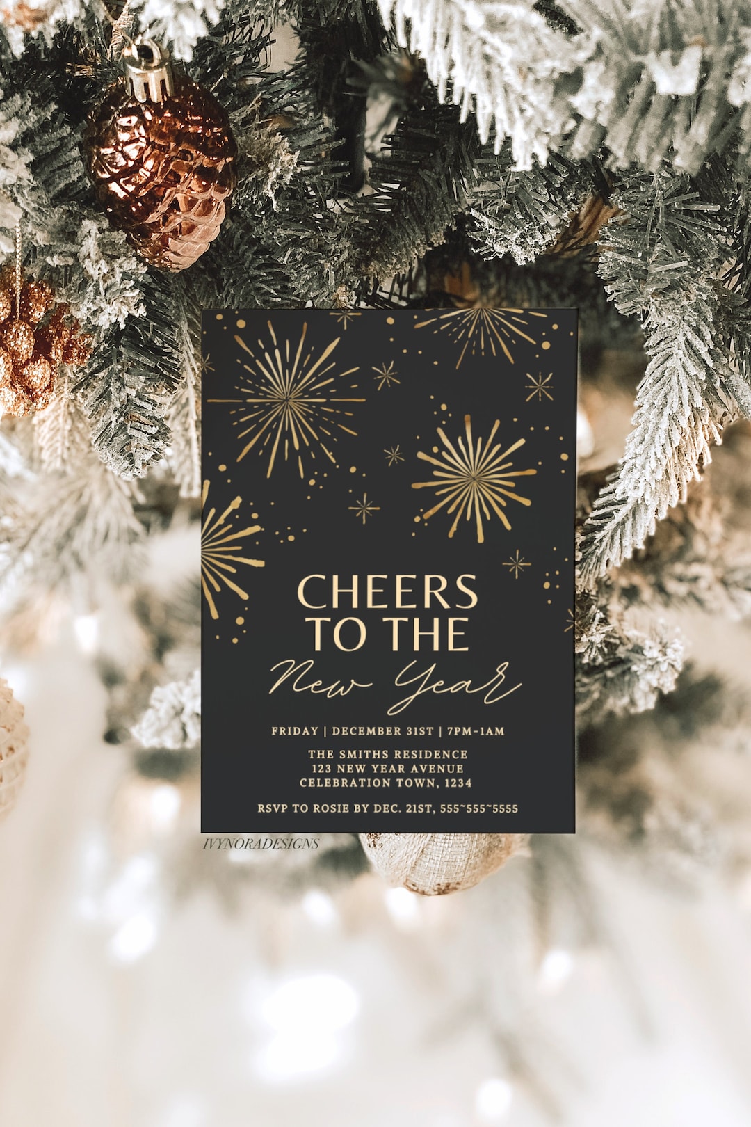 Gold Firework New Years Eve Invitation Template New Year Party Editable ...